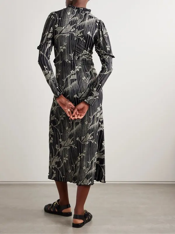 Sea Wrinkled Printed Mid-length Dress
