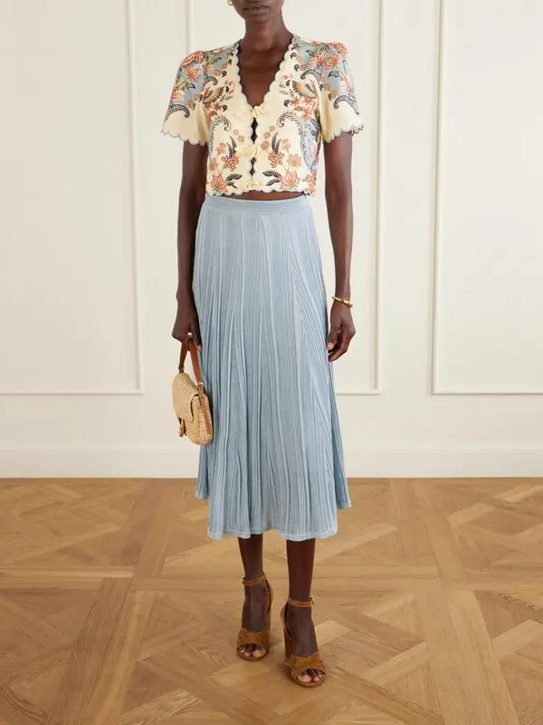 Zimmermann Aster Ribbed Metallic Midi Skirt - No