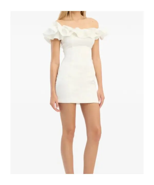 ROTATE BY BIRGER CHRISTENSEN Ruffled Off-shoulder Mini Dress - White