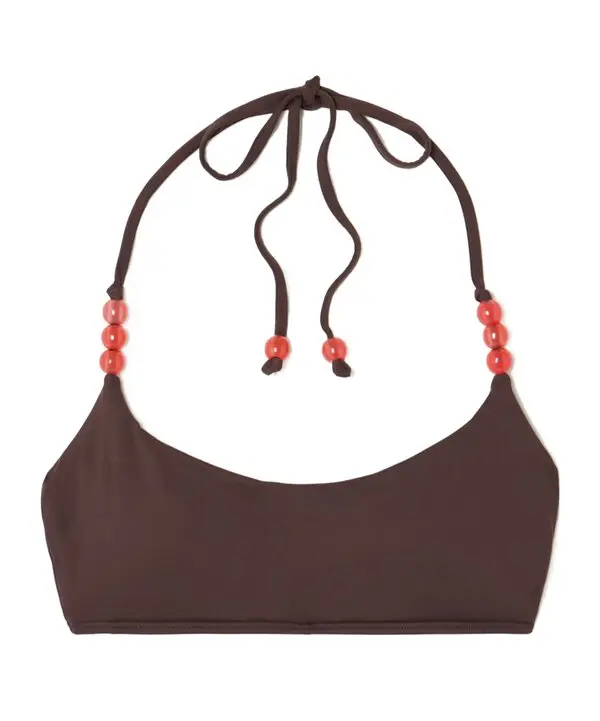Staud Laird Bikini Top With Resin Beads - Deep Chocolate