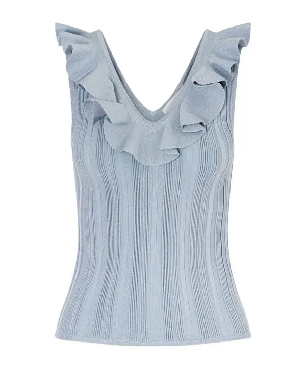 Zimmermann Aster Metallic Ruffled V-neck Top - Blue