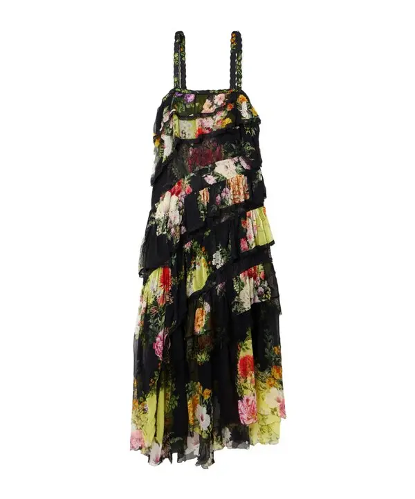 Camilla Asymmetrical Ruffled Maxi Dress With Crystal Embellishments