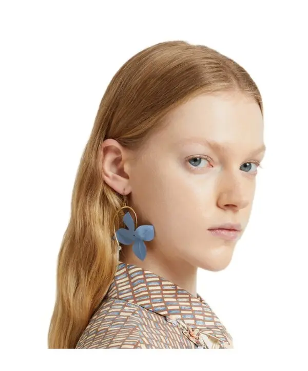 Marni Flower Hook Earrings With Rhinestone Detail - Illusion Blue