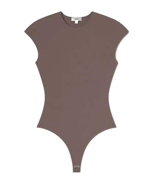 AGOLDE Agata Bodysuit Cap Sleeve Round Neck Bodysuit - Taupe