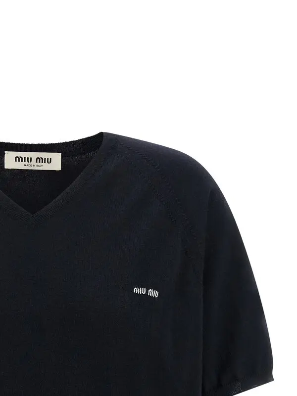 Miu Miu V-neck Short Sleeve Knitted Jumper - Black