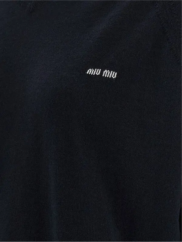 Miu Miu V-neck Short Sleeve Knitted Jumper - Black
