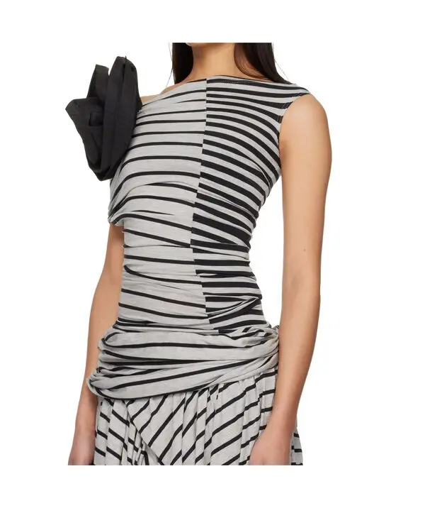 Vaquera Striped Draped Floral Appliqué Top - Gray