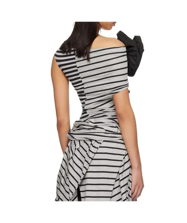 Vaquera Striped Draped Floral Appliqué Top - Gray