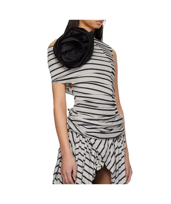 Vaquera Striped Draped Floral Appliqué Top - Gray
