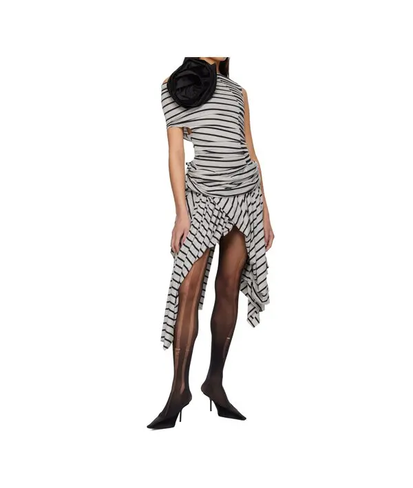 Vaquera Striped Draped Floral Appliqué Top - Gray