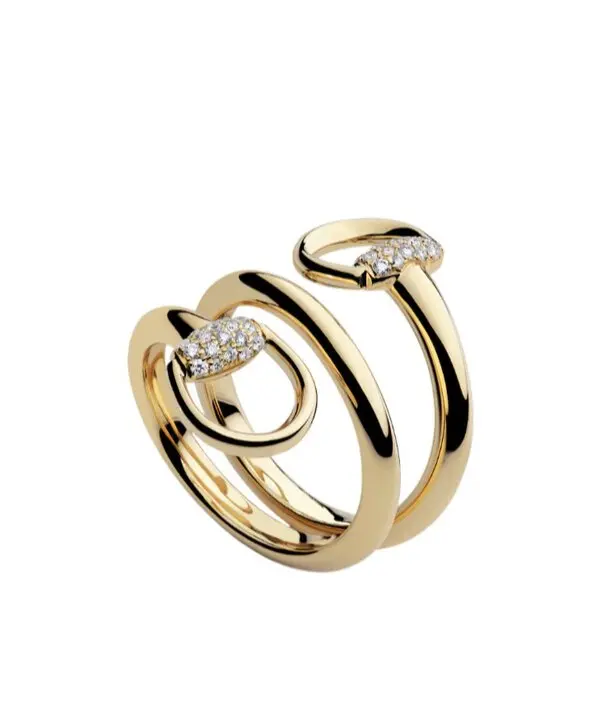 Gucci Horsebit Diamond 18k Contrarié Ring - Gold