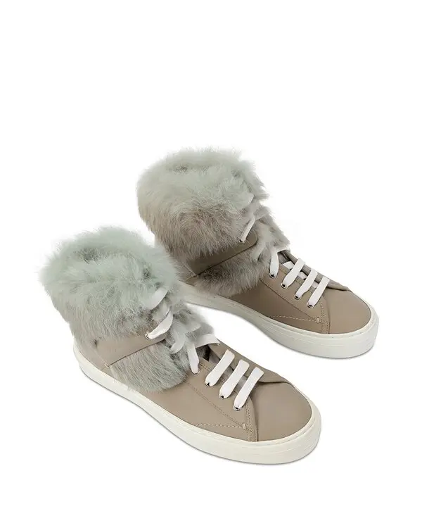 FERRAGAMO Lace-up High-top Sneakers With Fur Trim