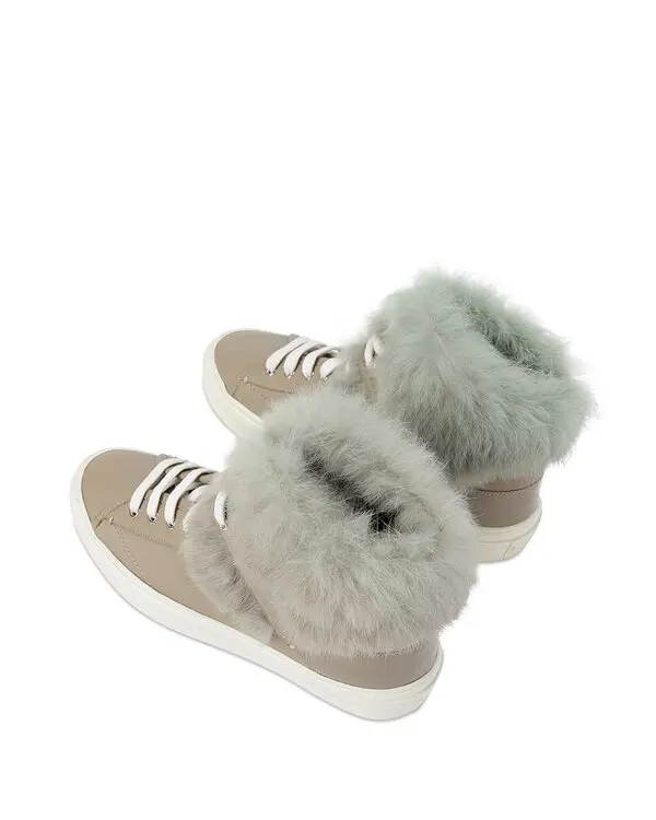 FERRAGAMO Lace-up High-top Sneakers With Fur Trim