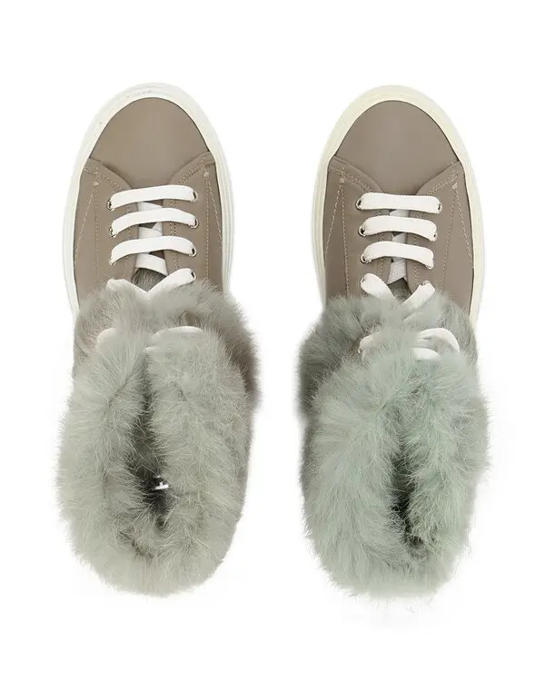 FERRAGAMO Lace-up High-top Sneakers With Fur Trim