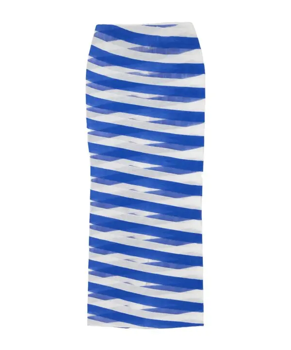 Stella McCartney Striped Mesh-paneled Cotton-blend Midi Skirt
