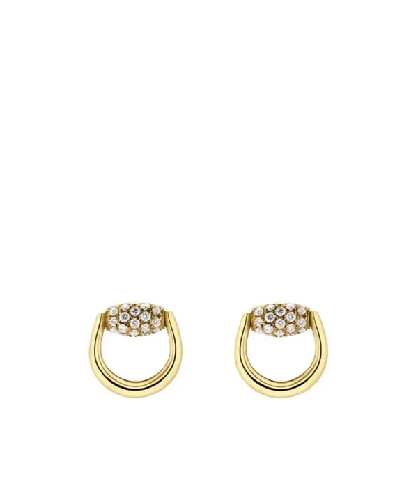 Gucci Horsebit Diamond 18k Stud Earrings - Golden