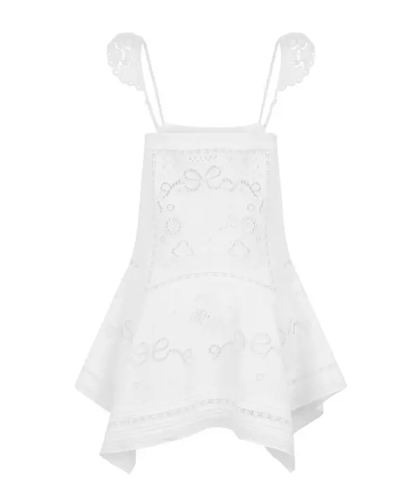 SELF-PORTRAIT Embroidered Handkerchief Hem Dress - White