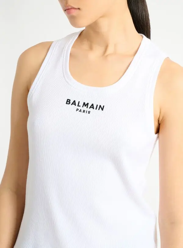 Balmain Paris Embroidered Ribbed Vest Top - White
