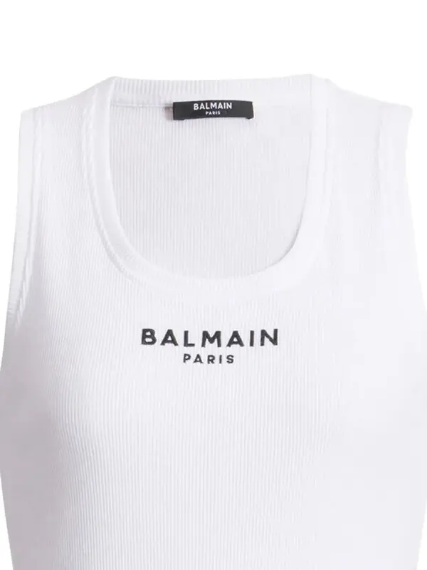 Balmain Embroidered Ribbed Vest Top - White