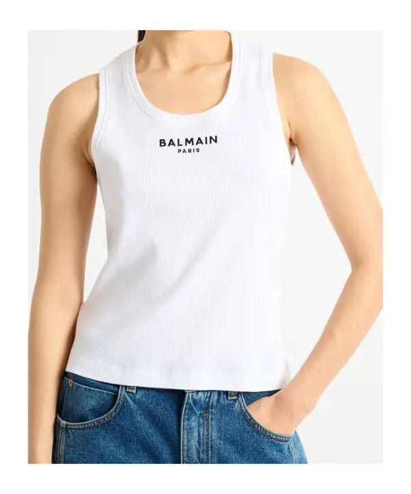 Balmain Embroidered Ribbed Vest Top - White