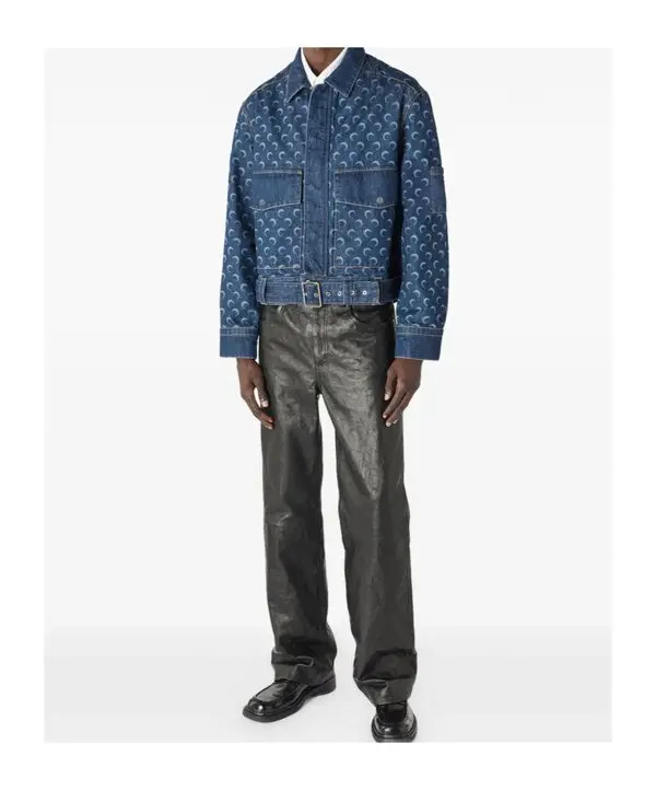 MARINE SERRE Belted Moon-print Denim Jacket