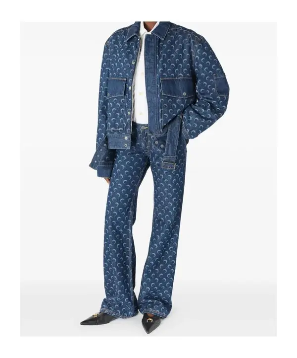MARINE SERRE Belted Moon-print Denim Jacket