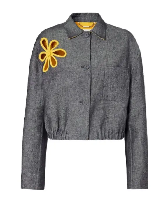 Fendi Cropped Flower-appliqué Denim Jacket - Blue