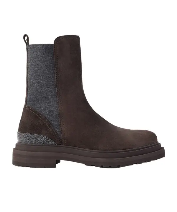 Brunello Cucinelli Suede Chelsea Boots With Monili Bead Embellishment