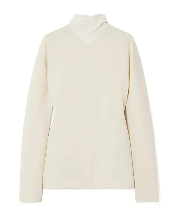 Carven Fringed Scarf-detailed Silk-trimmed Wool-blend Blouse - No