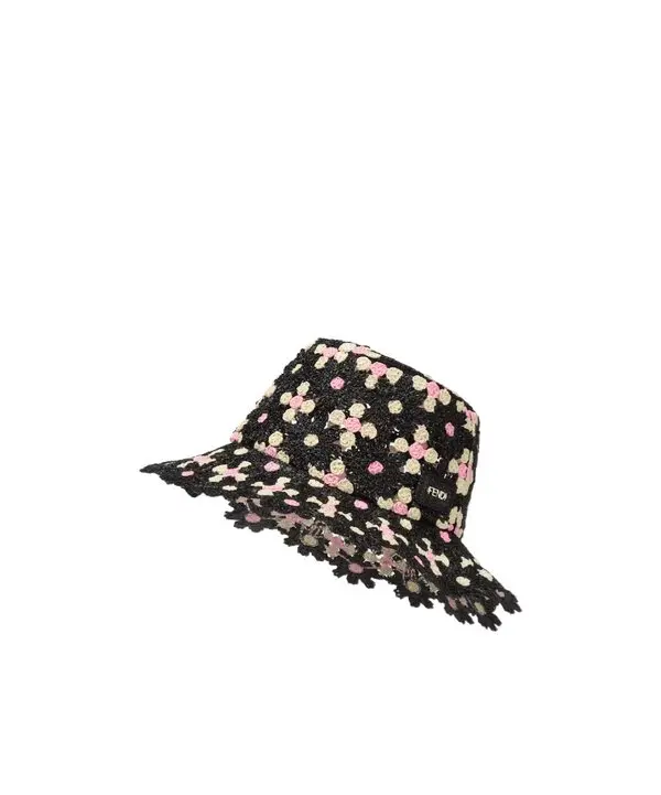 Fendi Crochet-knit Floral Bucket Hat - Black