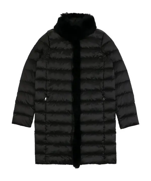 Max Mara Quilted Down Coat With Fur Trim - Black