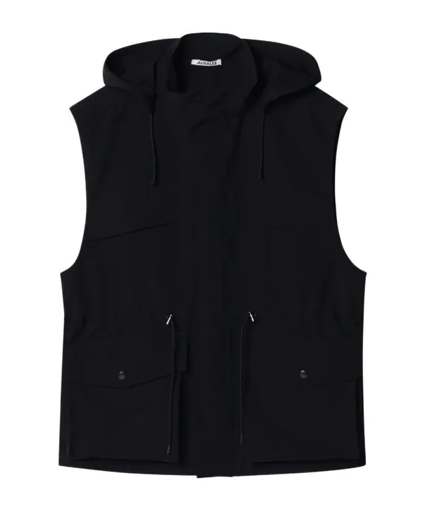 Auralee Zipper Vest With Drawstring Hood - Black
