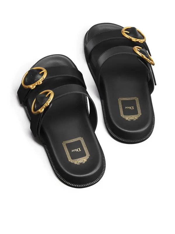 Dior Round Toe Flat Sandals With Buckle Detailing
