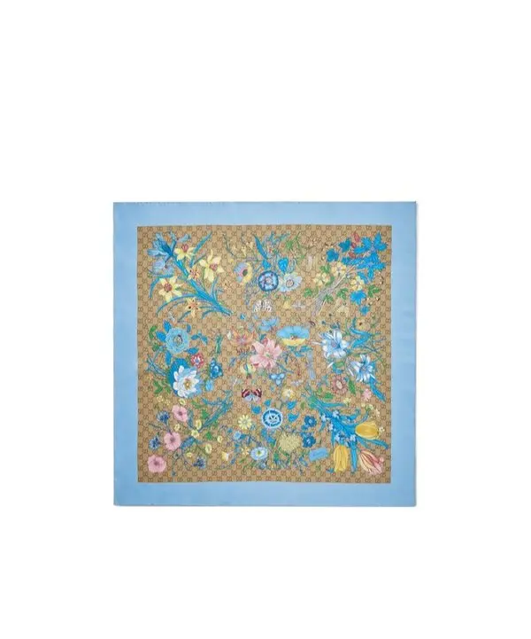 Gucci Printed Gg Silk Twill Carr - Blue