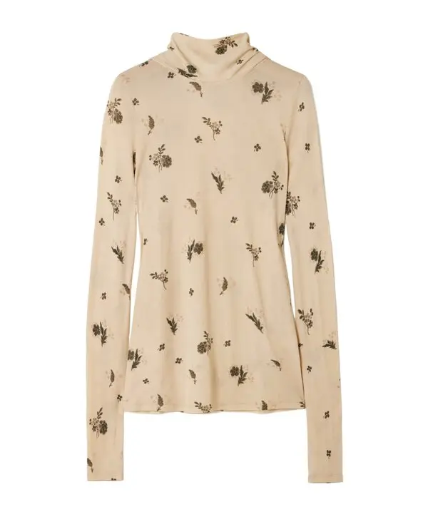 TOTEME Floral Print Draped High Neck Top - Beige