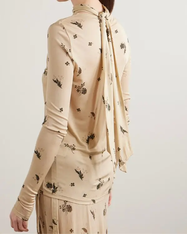 TOTEME Floral Print Draped High Neck Top