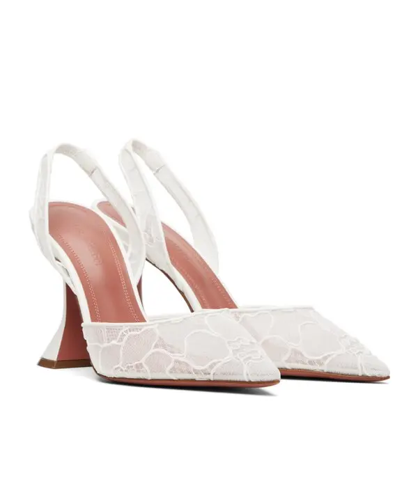 Amina Muaddi Holli Lace Sling 95 Pointed-toe High-heeled Sandals - Ivory