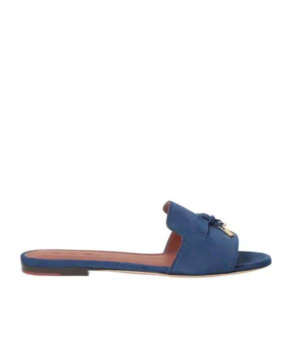 Loro Piana Suede Summer Charms Flat Sandals - Blue