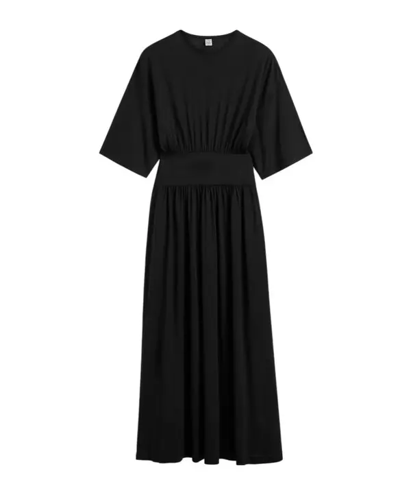 TOTEME Short-sleeve Pleated Midi Dress - Black