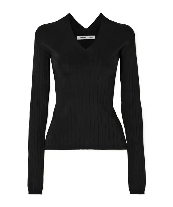 Carven Ribbed Silk-blend V-neck Top