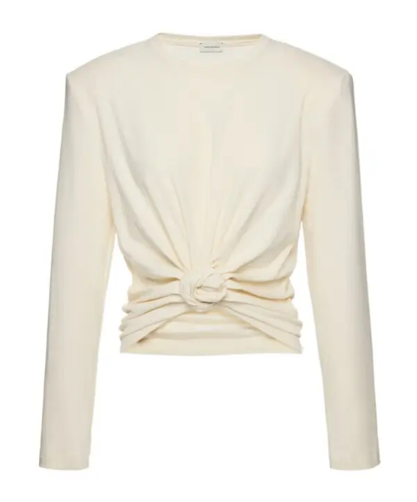 Magda Butrym Knotted Longsleeve Jersey Blouse In Cream - Beige