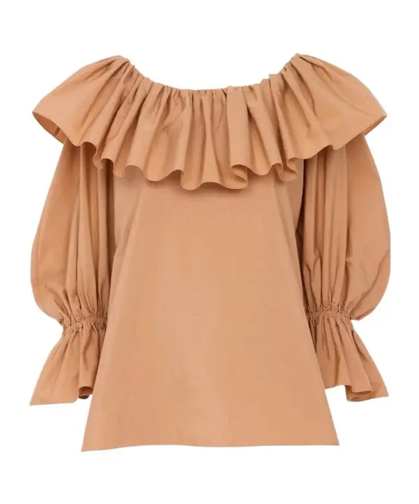 Chloé Off-the-shoulder Ruffled Poplin Top - Nude