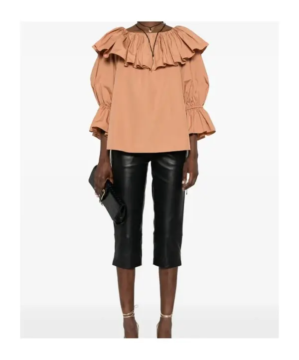 Chloé Off-the-shoulder Ruffled Poplin Top - Nude