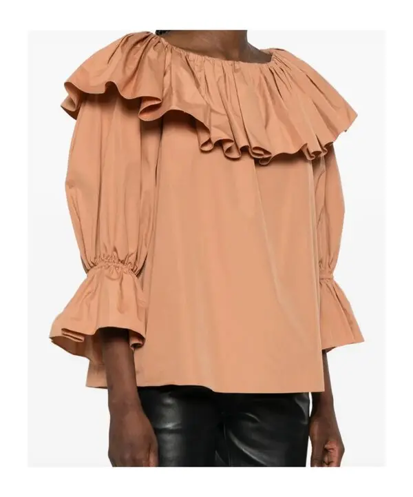 Chloé Off-the-shoulder Ruffled Poplin Top - Nude