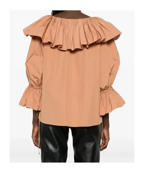 Chloé Off-the-shoulder Ruffled Poplin Top - Nude