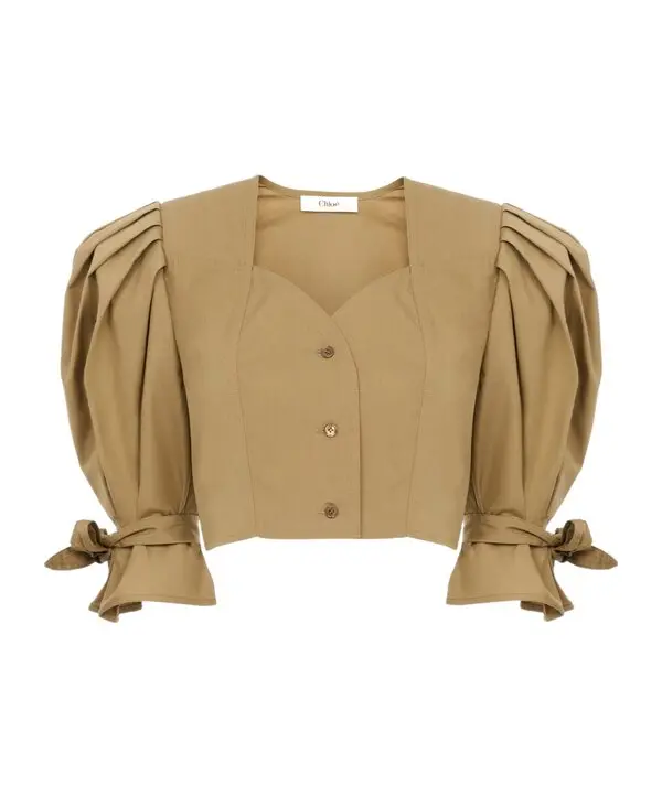 Chloé Cropped Puff-sleeve Top With Tie Cuffs