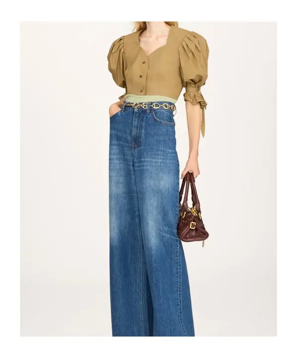 Chloé Cropped Puff-sleeve Top With Tie Cuffs