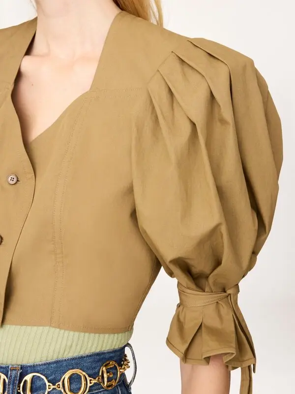 Chloé Cropped Puff-sleeve Top With Tie Cuffs
