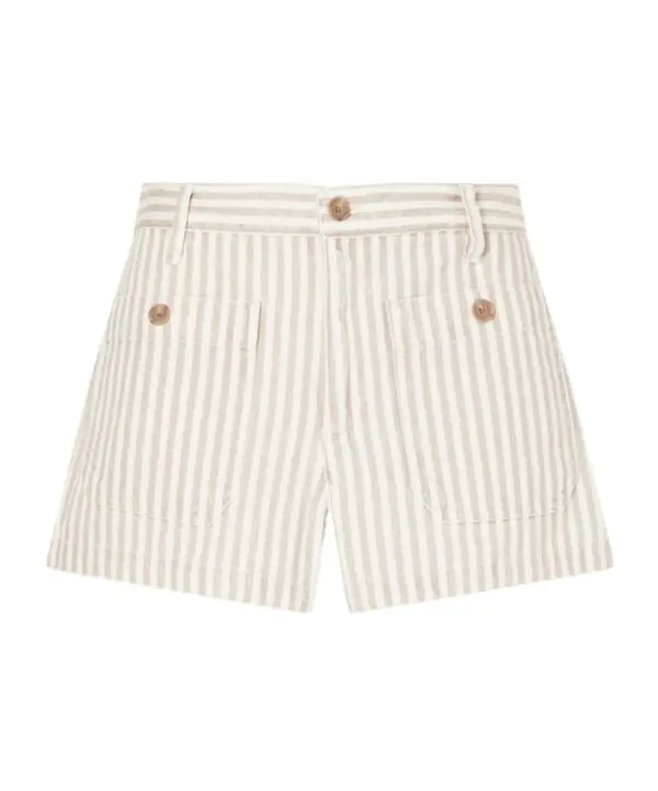 FRAME The Cruise Striped Cotton Denim Shorts - Beige