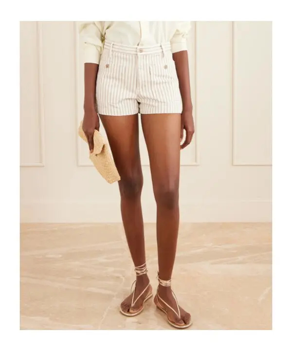 FRAME The Cruise Striped Cotton Denim Shorts - Beige